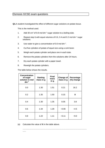 Osmosis GCSE exam questions | Teaching Resources