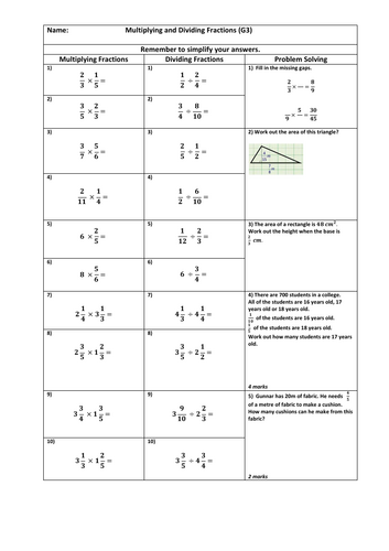 Multiplying and Dividing Fractions - Differentiated Worksheet ...