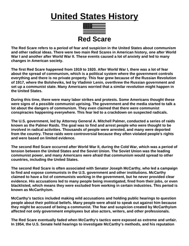 Red Scare “Article & Questions” Assignment | Teaching Resources