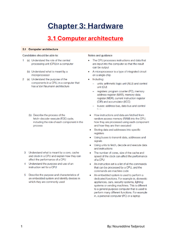 IGCSE Computer Science 0478: 3. Hardware: 3.1 Computer architecture | Teaching Resources