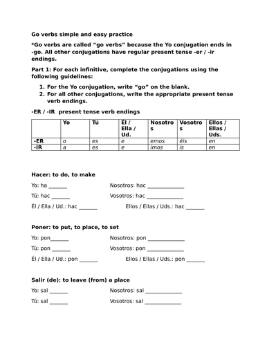 Go verbs simple and easy practice | Teaching Resources