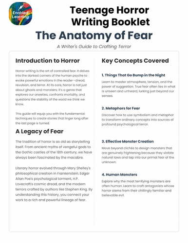 English - How to Craft a Horror Story Work Booklet | Teaching Resources