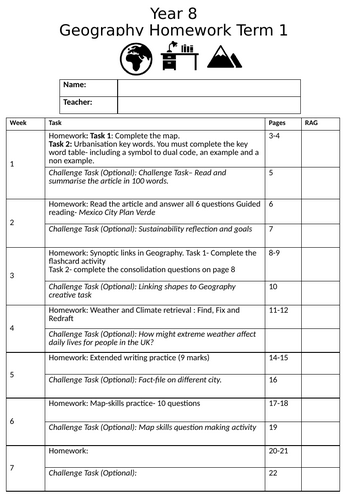7 week Urbanisation homework booklet with challenge tasks | Teaching ...