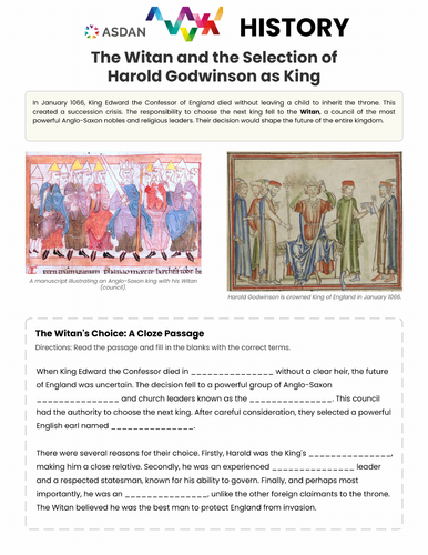 ASDAN History - Norman Invasion - The Witan choose Harold Godwinson ...