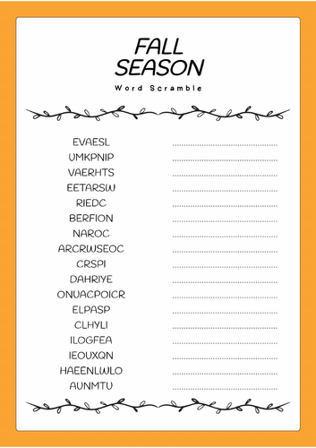 Fall Fun Word Scramble Pack for Kids | Teaching Resources