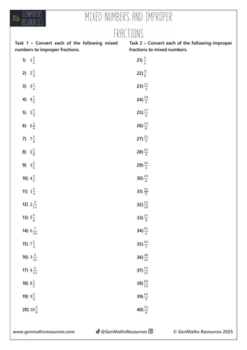 Mixed Numbers and Improper Fraction Conversions - Maths Foundation GCSE ...