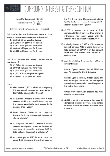 Compound Percentages - Maths GCSE Foundation Worksheet | Teaching Resources