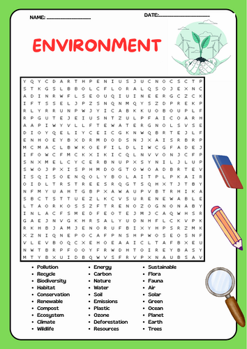 Environment Word Search Puzzle Worksheet | Teaching Resources