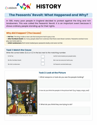 ASDAN History - The Peasant's Revolt | Teaching Resources