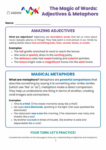 ASDAN English - Functional Writing - Adjectives and Metaphors ...