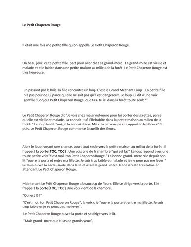 Le Petit Chaperon Rouge FRENCH AFTER SCHOOL TEACHING RESOURCE ...
