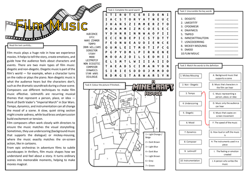 Film Music Worksheet 3 (Cover Lesson) | Teaching Resources
