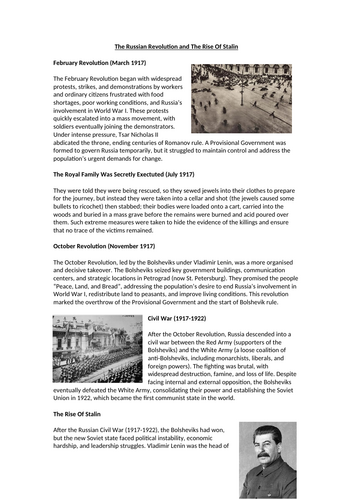 The Russian Revolution and The Rise Of Stalin Context Worksheet ...