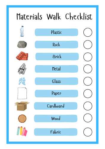 Materials Walk Checklist | Teaching Resources