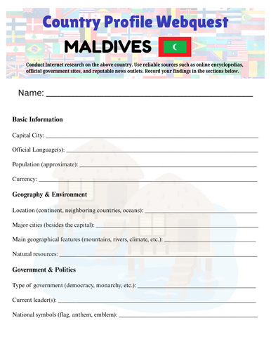 Country Profiles: Maldives Webquest Worksheet | Teaching Resources