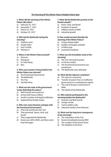 Russian Revolution - The Storming Of The Winter Palace Multiple Choice ...