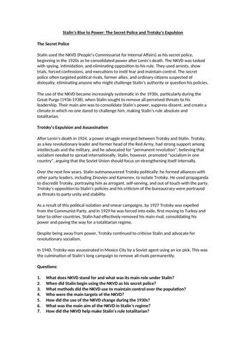 Russian Revolution - Stalin’s Rise to Power Context Worksheet ...