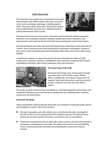 Russian Revolution - Stalin’s Show Trials Context Worksheet | Teaching ...
