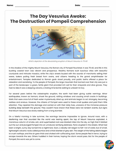 Eruption of Pompei Comprehension | Teaching Resources