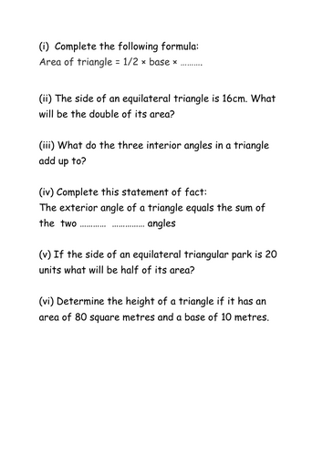 YEAR 7 TRIGONOMETRY: Worksheet on Triangles with Answer Key | Teaching ...