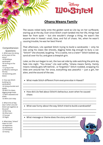 Lilo and Stitch – 60 Second Comprehension Activity | Teaching Resources
