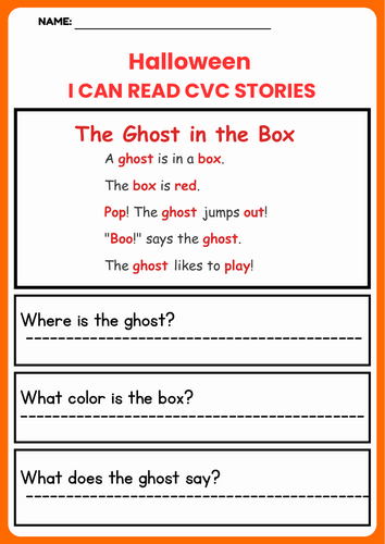 Halloween CVC Decodable Short Stories worksheets with Comprehension ...