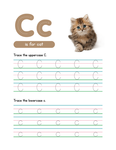 Letter C Tracing Worksheet, Alphabet Handwriting Practice, 6 pages ...