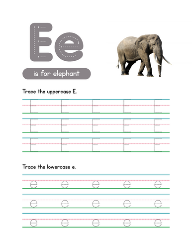 Letter E Tracing Worksheet, Alphabet Handwriting Practice, 6 pages ...