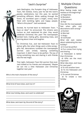 The Nightmare Before Christmas – Short Story with Comprehension ...