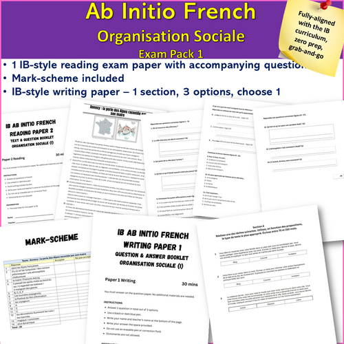 IB Ab Initio French - Organisation Sociale Exam Pack | Teaching Resources
