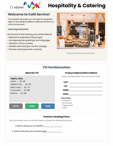 ASDAN Life Skills - Hospitality and Catering - Cafe Work | Teaching ...