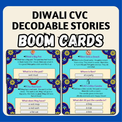 Diwali Reading Comprehension CVC Decodable Stories BOOM Cards™ with ...