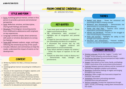 Chinese Cinderella Adeline Yen Mah Revision Sheet | Teaching Resources