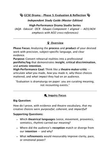 GCSE Drama – The Devising Phases. Phase 5: Evaluation & Reflection ...
