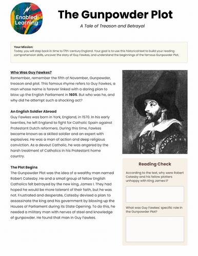 Year 6 SATS Comprehension Skills - Guy Fawkes and the Gunpowder Plot ...