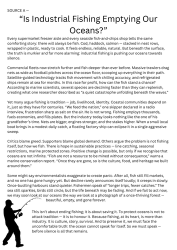AQA GCSE English Language Paper 2 – Fishing Theme Full Reading Paper ...