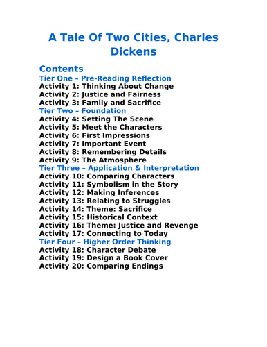A Tale Of Two Cities Charles Dickens - 20 Differentiated Activities ...