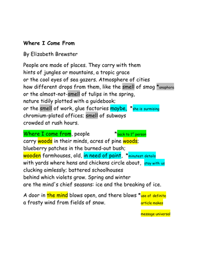 iGCSE ENGLISH LITERATURE poetry analysis "Where I come from" LEVEL 9 ...