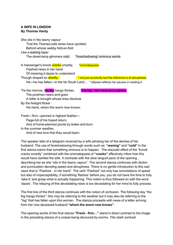 iGCSE ENGLISH LITERATURE poetry analysis Thomas Hardy's "A Wife in ...