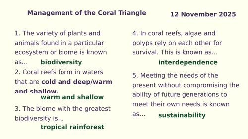 Y8 Ecosystems: Management of coral triangle | Teaching Resources