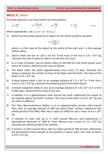 Edexcel A Level Physics - G Fields Worksheets | Teaching Resources
