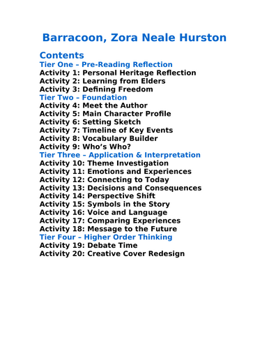 Barracoon Zora Neale Hurston - 20 Differentiated Activities | Teaching ...