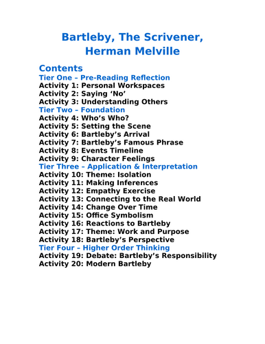 Bartleby The Scrivener Herman Melville - 20 Differentiated Activities ...