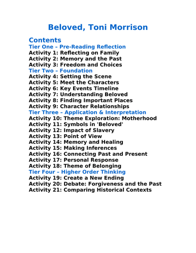 Beloved Toni Morrison - 20 Differentiated Activities | Teaching Resources