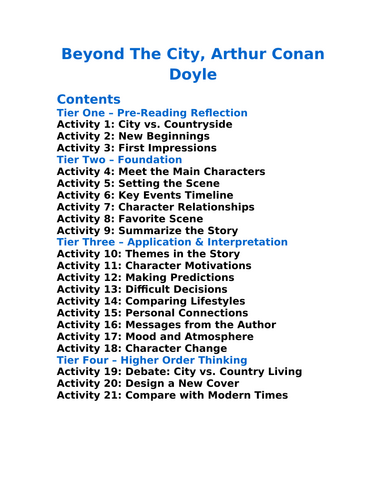 Beyond The City Arthur Conan Doyle - 20 Differentiated Activities ...