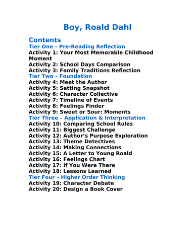 Boy Roald Dahl - 20 Differentiated Activities | Teaching Resources