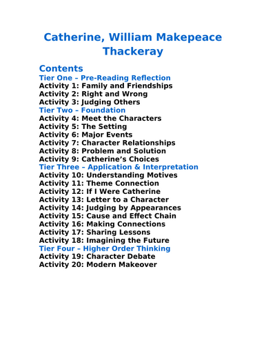 Catherine William Makepeace Thackeray - 20 Differentiated Activities ...
