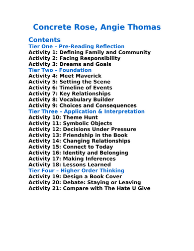 Concrete Rose Angie Thomas - 20 Differentiated Activities | Teaching ...