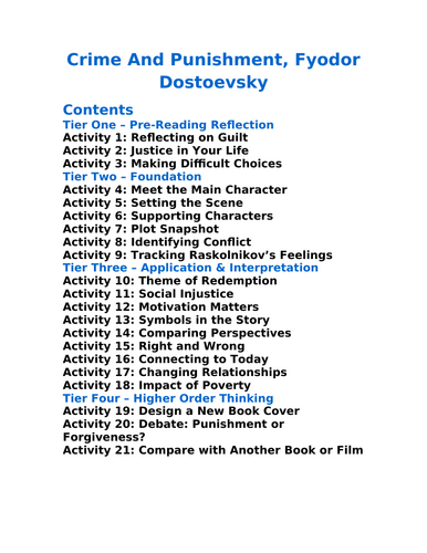 Crime And Punishment Fyodor Dostoevsky - 20 Differentiated Activities ...