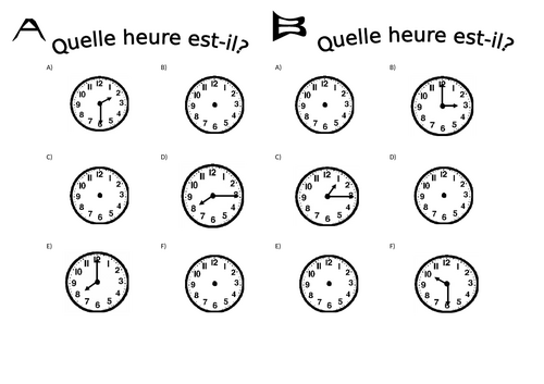 Quelle heure est-il? Class Task | Teaching Resources